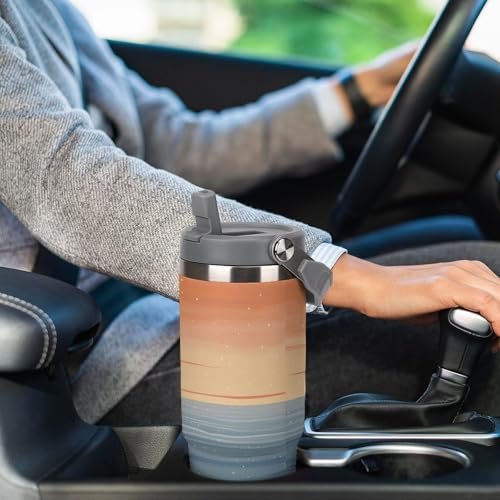 30oz Stainless Steel Insulated Tumbler with Flip Lid & Straw, Leakproof Travel Mug for Car, Hand Drawn Penguin Double Wall Vacuum Thermal Coffee Cup with Handle, Spill-Proof Design for Hot/Cold Drinks