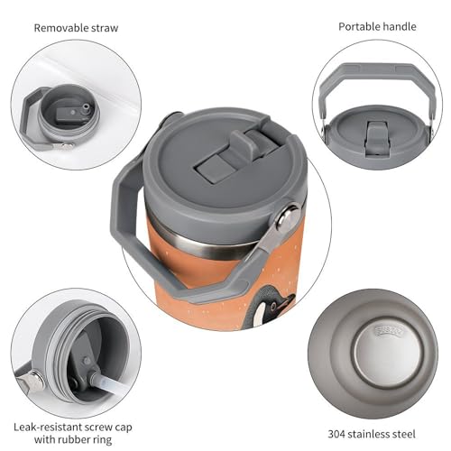 30oz Stainless Steel Insulated Tumbler with Flip Lid & Straw, Leakproof Travel Mug for Car, Hand Drawn Penguin Double Wall Vacuum Thermal Coffee Cup with Handle, Spill-Proof Design for Hot/Cold Drinks