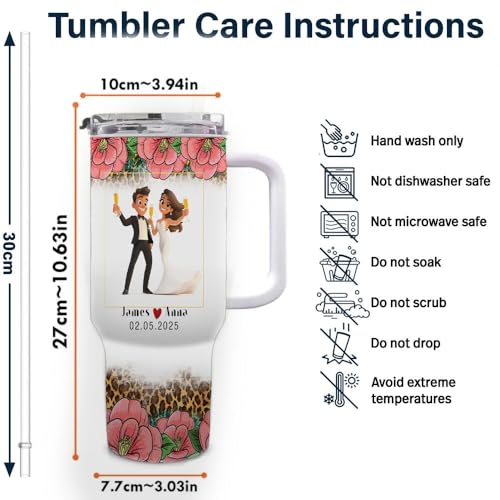 Personalized 40oz Tumbler with Handle – wedding hashtag-Custom Couple Gift for Anniversary Wedding Gift, Birthday, Mother's Day, Valentine’s Day FTSnbL