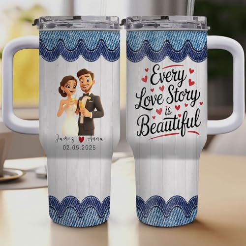 Custom 40oz Tumbler with Handle – wedding selfie-Personalized Couple Gift for Anniversary Wedding Gift, Birthday, Mother's Day, Valentine’s Day XagDx6