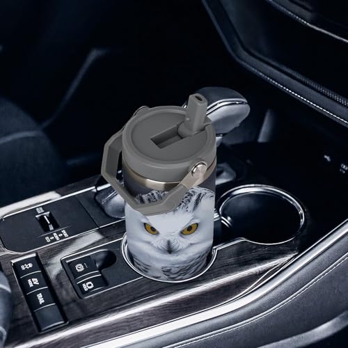 30oz Stainless Steel Insulated Tumbler with Flip Lid & Straw, Leakproof Travel Mug for Car, Arctic Owl Double Wall Vacuum Thermal Coffee Cup with Handle, Spill-Proof Design for Hot/Cold Drinks