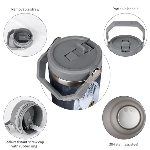 30oz Stainless Steel Insulated Tumbler with Flip Lid & Straw, Leakproof Travel Mug for Car, Arctic Owl Double Wall Vacuum Thermal Coffee Cup with Handle, Spill-Proof Design for Hot/Cold Drinks