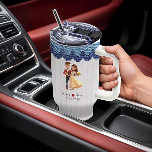 Custom 40oz Tumbler with Handle – wedding day timeline-Personalized Couple Gift for Anniversary Wedding Gift, Birthday, Mother's Day, Valentine’s Day 5gaaWk