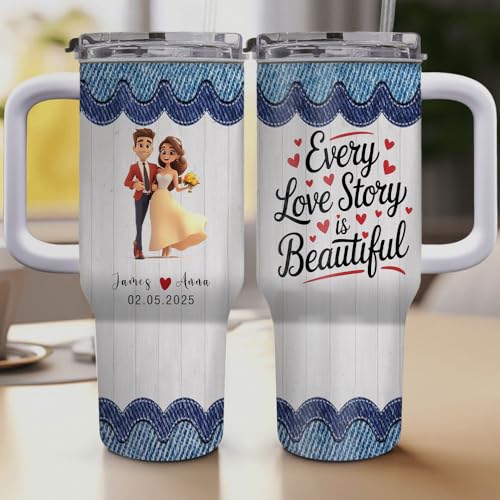 Custom 40oz Tumbler with Handle – wedding day timeline-Personalized Couple Gift for Anniversary Wedding Gift, Birthday, Mother's Day, Valentine’s Day 5gaaWk