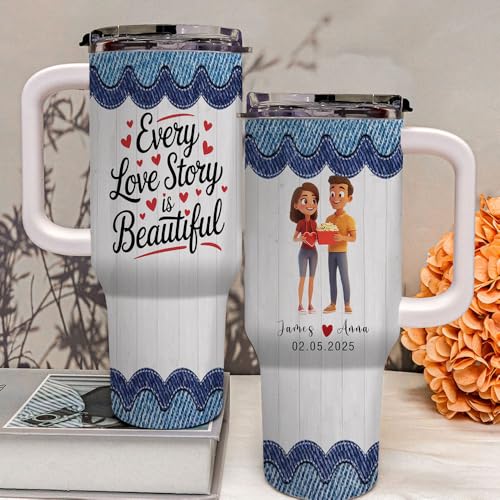 Custom 40oz Tumbler with Handle – wedding day jitters-Personalized Couple Gift for Anniversary Wedding Gift, Birthday, Mother's Day, Valentine’s Day vmHp1Z
