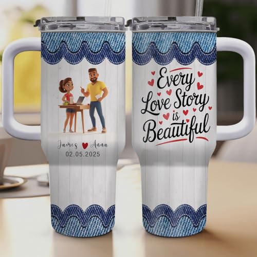 Custom 40oz Tumbler with Handle – Valentine's puzzle-Personalized Couple Gift for Anniversary Wedding Gift, Birthday, Mother's Day, Valentine’s Day tELXVi