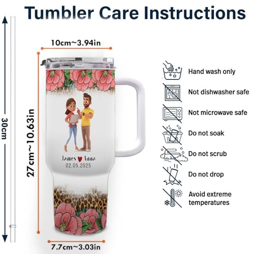 Personalized 40oz Tumbler with Handle – Valentine's puzzle-Custom Couple Gift for Anniversary Wedding Gift, Birthday, Mother's Day, Valentine’s Day zO0KLJ