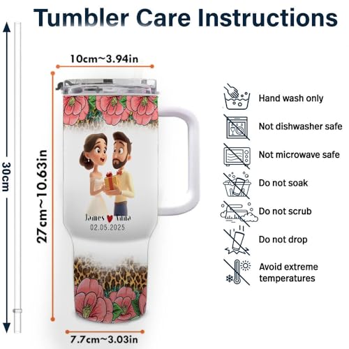Personalized 40oz Tumbler with Handle – wedding kiss-Custom Couple Gift for Anniversary Wedding Gift, Birthday, Mother's Day, Valentine’s Day fDe0TL