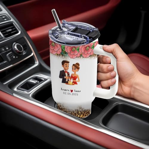 Personalized 40oz Tumbler with Handle – Valentine's card exchange-Custom Couple Gift for Anniversary Wedding Gift, Birthday, Mother's Day, Valentine’s Day DsqTNl