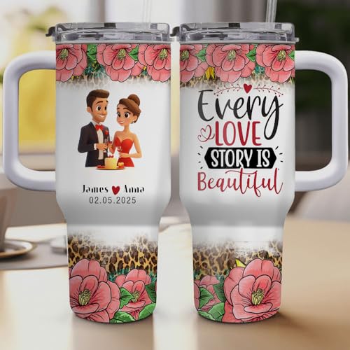 Personalized 40oz Tumbler with Handle – Valentine's card exchange-Custom Couple Gift for Anniversary Wedding Gift, Birthday, Mother's Day, Valentine’s Day DsqTNl