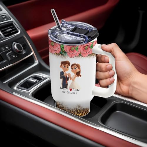 Personalized 40oz Tumbler with Handle – wedding venue visit-Custom Couple Gift for Anniversary Wedding Gift, Birthday, Mother's Day, Valentine’s Day v7jSak