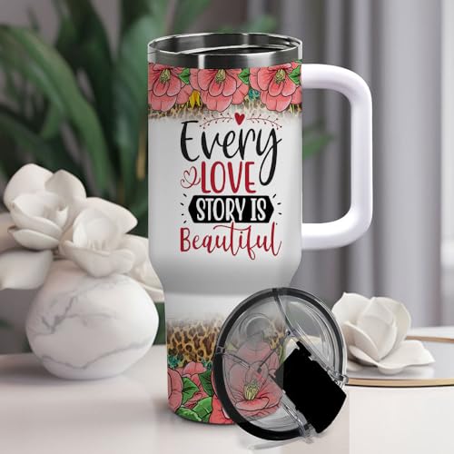 Personalized 40oz Tumbler with Handle – Valentine's baking-Custom Couple Gift for Anniversary Wedding Gift, Birthday, Mother's Day, Valentine’s Day BH83f0