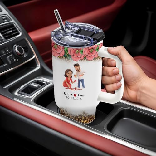Personalized 40oz Tumbler with Handle – Valentine's baking-Custom Couple Gift for Anniversary Wedding Gift, Birthday, Mother's Day, Valentine’s Day BH83f0