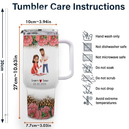 Personalized 40oz Tumbler with Handle – Valentine's baking-Custom Couple Gift for Anniversary Wedding Gift, Birthday, Mother's Day, Valentine’s Day BH83f0