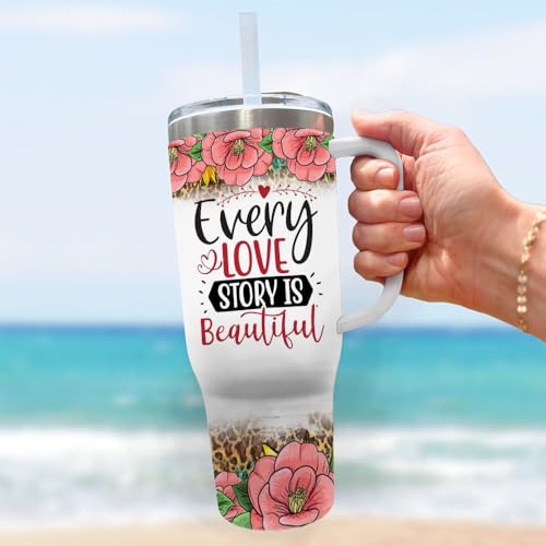 Personalized 40oz Tumbler with Handle – Valentine's baking-Custom Couple Gift for Anniversary Wedding Gift, Birthday, Mother's Day, Valentine’s Day BH83f0
