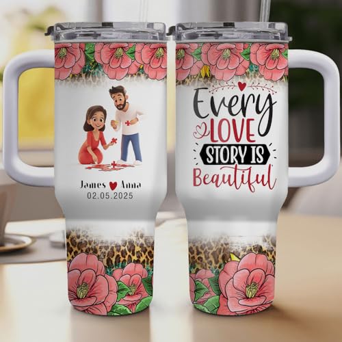 Personalized 40oz Tumbler with Handle – Valentine's baking-Custom Couple Gift for Anniversary Wedding Gift, Birthday, Mother's Day, Valentine’s Day BH83f0
