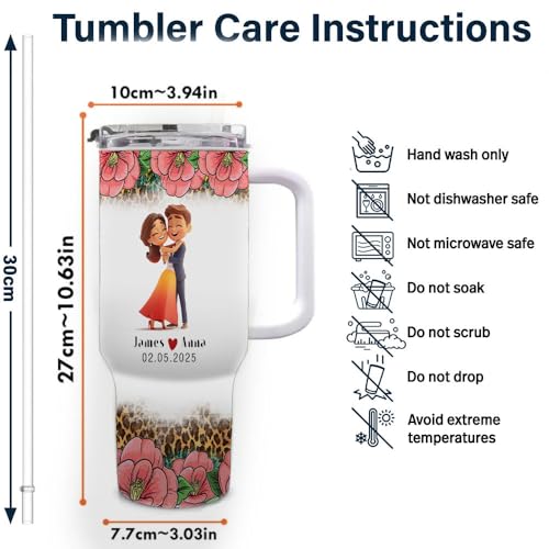 Personalized 40oz Tumbler with Handle – wedding morning text-Custom Couple Gift for Anniversary Wedding Gift, Birthday, Mother's Day, Valentine’s Day epcHFi