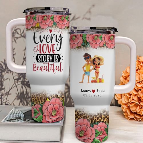 Personalized 40oz Tumbler with Handle – honeymoon beach-Custom Couple Gift for Anniversary Wedding Gift, Birthday, Mother's Day, Valentine’s Day rYXphM