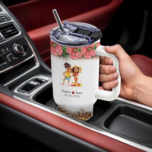 Personalized 40oz Tumbler with Handle – honeymoon beach-Custom Couple Gift for Anniversary Wedding Gift, Birthday, Mother's Day, Valentine’s Day rYXphM