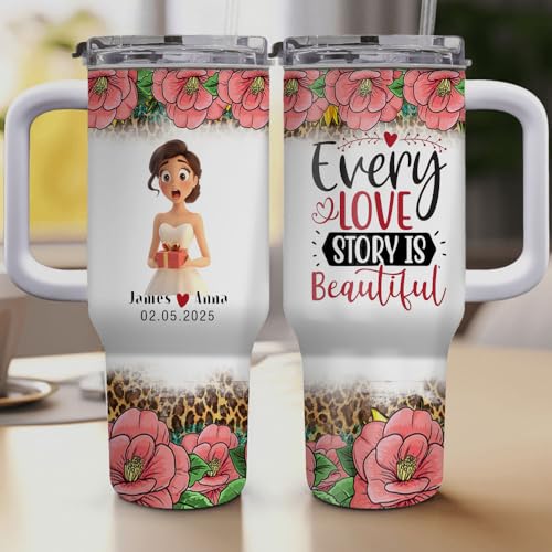 Personalized 40oz Tumbler with Handle – wedding kiss-Custom Couple Gift for Anniversary Wedding Gift, Birthday, Mother's Day, Valentine’s Day db2MG8
