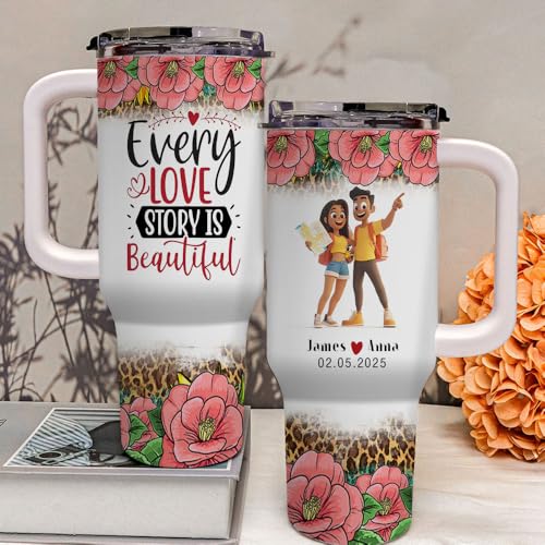 Personalized 40oz Tumbler with Handle – Valentine's craft making-Custom Couple Gift for Anniversary Wedding Gift, Birthday, Mother's Day, Valentine’s Day 3y6n6A