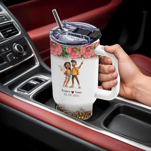 Personalized 40oz Tumbler with Handle – Valentine's craft making-Custom Couple Gift for Anniversary Wedding Gift, Birthday, Mother's Day, Valentine’s Day 3y6n6A