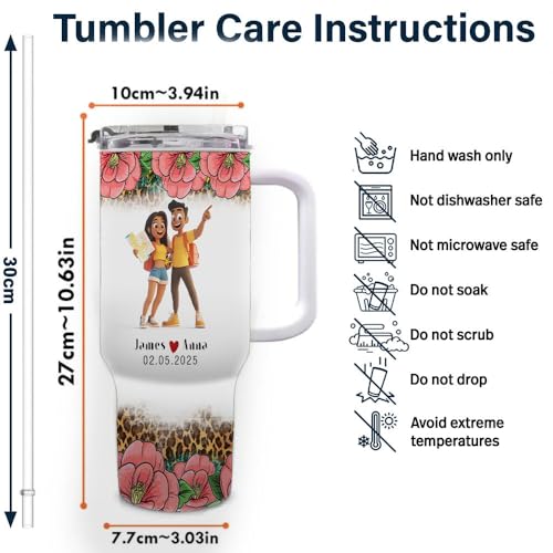 Personalized 40oz Tumbler with Handle – Valentine's craft making-Custom Couple Gift for Anniversary Wedding Gift, Birthday, Mother's Day, Valentine’s Day 3y6n6A