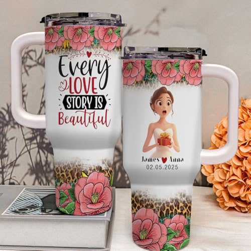 Personalized 40oz Tumbler with Handle – wedding kiss-Custom Couple Gift for Anniversary Wedding Gift, Birthday, Mother's Day, Valentine’s Day P64ppi