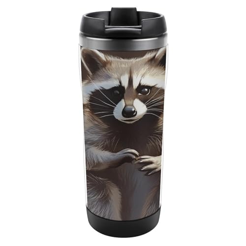 RTFGHJS 13oz Vacuum Insulated Stainless Steel Tumbler with Leakproof Lid Cute Raccoon 304 Stainless Steel Travel Mug Wide Mouth Coffee Cup for Hot & Cold Drinks (380ml)