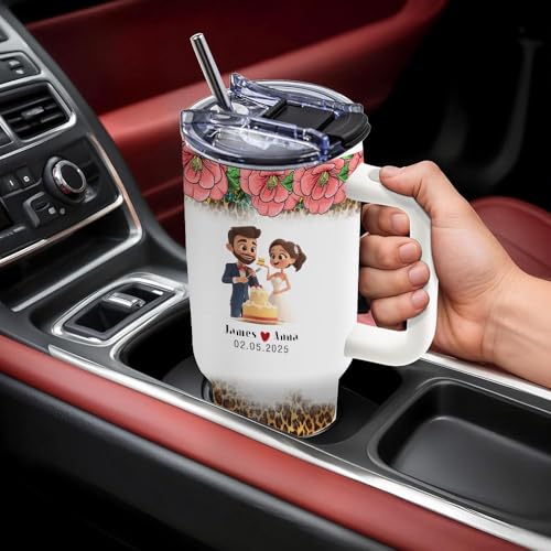 Personalized 40oz Tumbler with Handle – Valentine's day decorating-Custom Couple Gift for Anniversary Wedding Gift, Birthday, Mother's Day, Valentine’s Day tgndQu