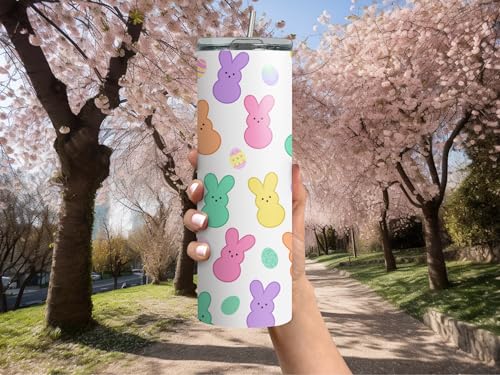 Pastel Peeps Bunny Pattern 20oz Stainless Steel Tumbler with Spillproof Lid and Straw
