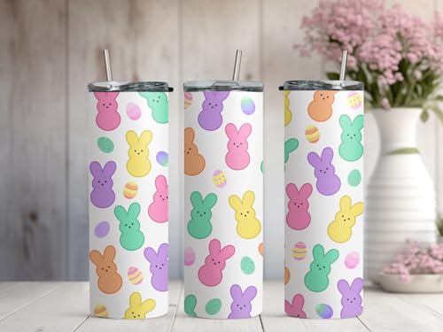 Pastel Peeps Bunny Pattern 20oz Stainless Steel Tumbler with Spillproof Lid and Straw