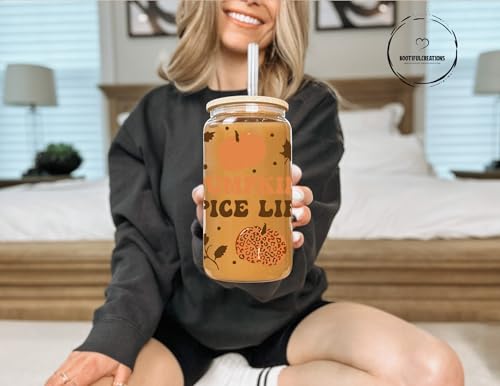 Pumpkin Spice Life 16oz Glass Cup with Bamboo Lid and Straw (Clear)