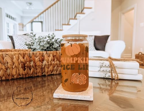 Pumpkin Spice Life 16oz Glass Cup with Bamboo Lid and Straw (Clear)