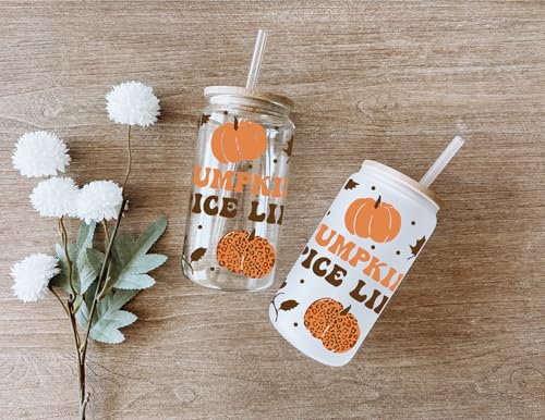 Pumpkin Spice Life 16oz Glass Cup with Bamboo Lid and Straw (Clear)