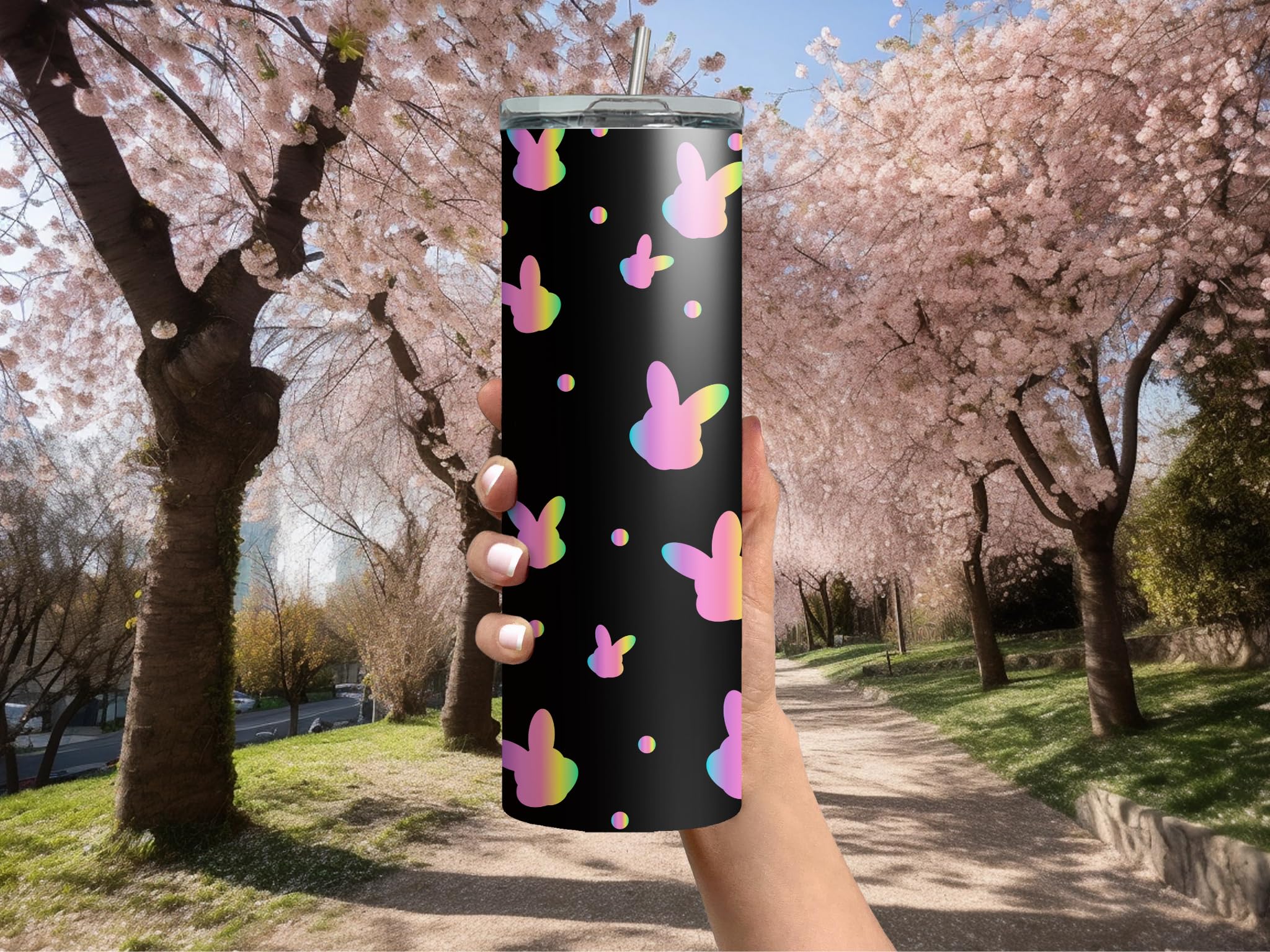 Holographic Easter Bunny 20oz Stainless Steel Tumbler with Spill-Proof Lid and Straw