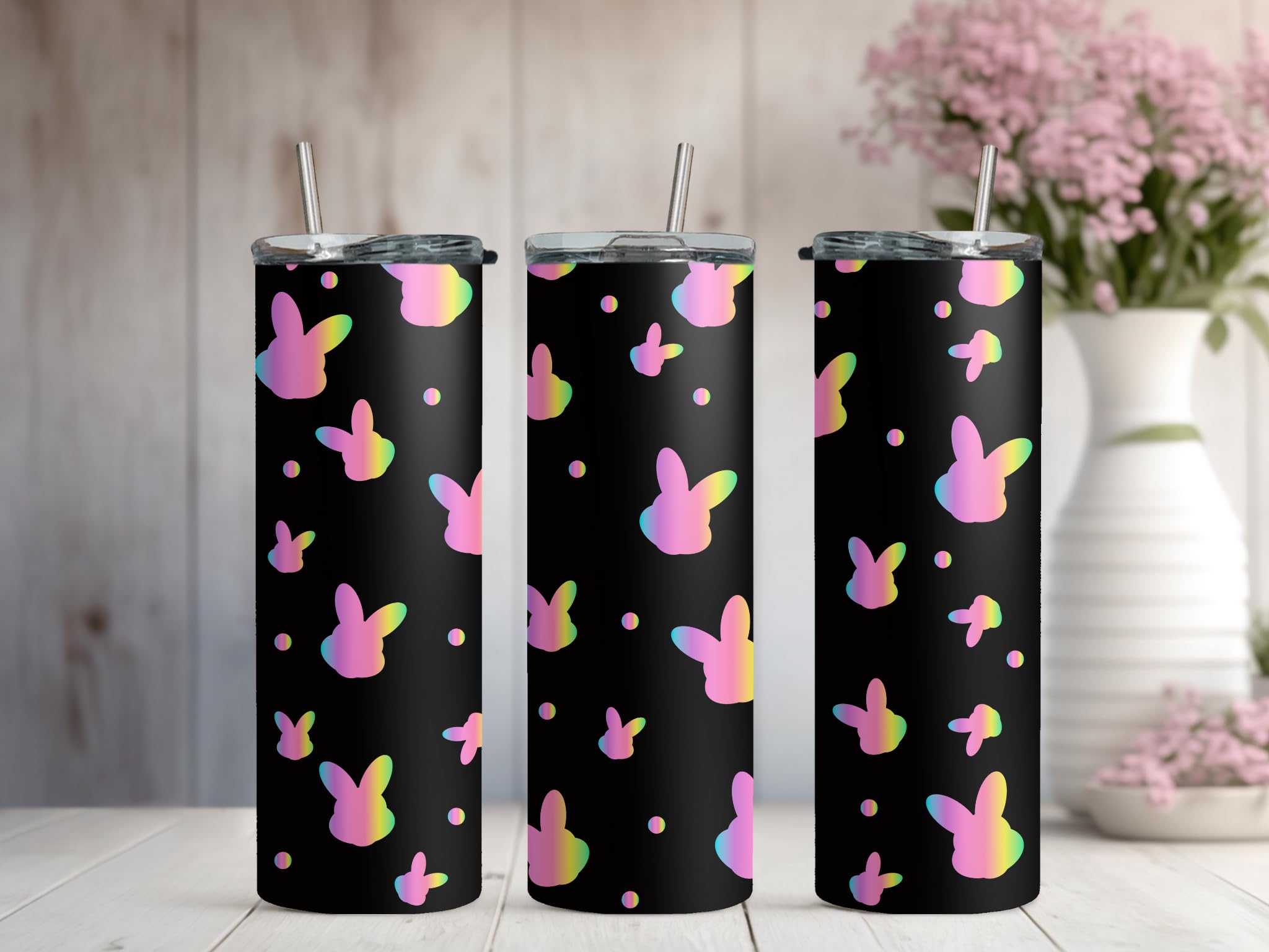 Holographic Easter Bunny 20oz Stainless Steel Tumbler with Spill-Proof Lid and Straw