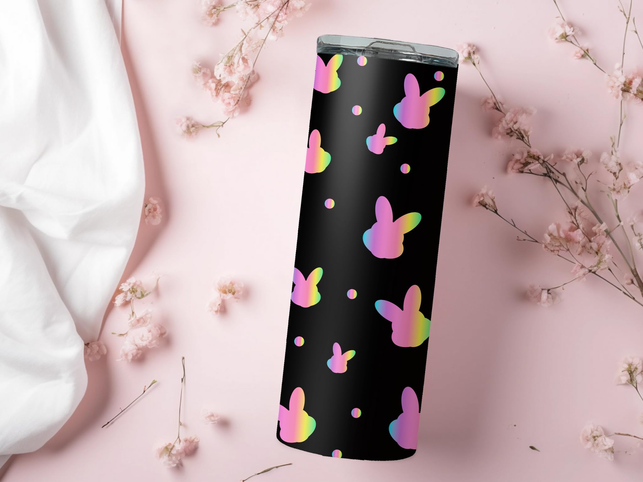 Holographic Easter Bunny 20oz Stainless Steel Tumbler with Spill-Proof Lid and Straw