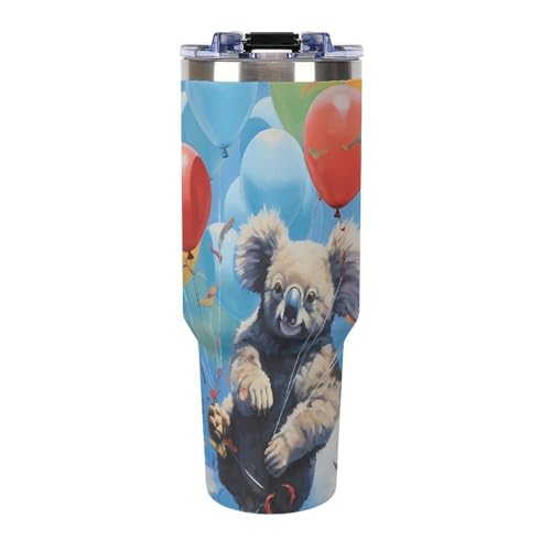 Koalas Balloons in Sky 40 Oz Stainless Steel Cup Travel Tumbler with Handle and Straw Lightweight Coffee Mug for Home Office