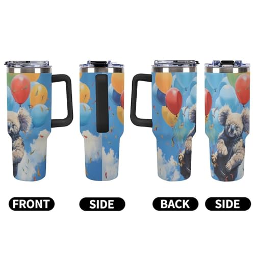 Koalas Balloons in Sky 40 Oz Stainless Steel Cup Travel Tumbler with Handle and Straw Lightweight Coffee Mug for Home Office
