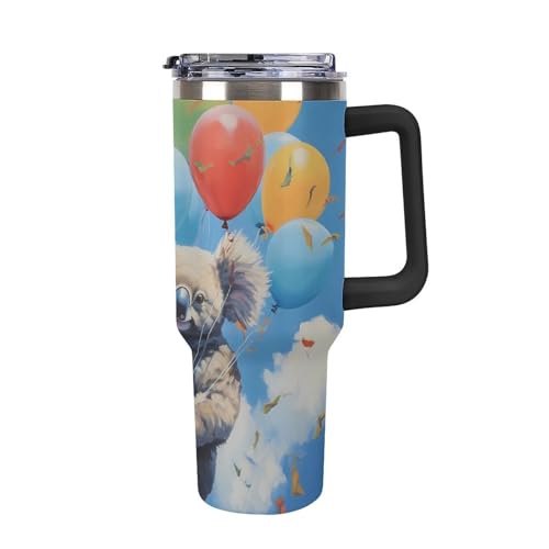 Koalas Balloons in Sky 40 Oz Stainless Steel Cup Travel Tumbler with Handle and Straw Lightweight Coffee Mug for Home Office