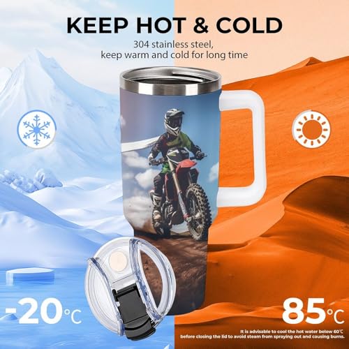 Motorcycle Motorsport Mountain Sunset 40 Oz Stainless Steel Cup Travel Tumbler with Handle and Straw Lightweight Coffee Mug for Home Office