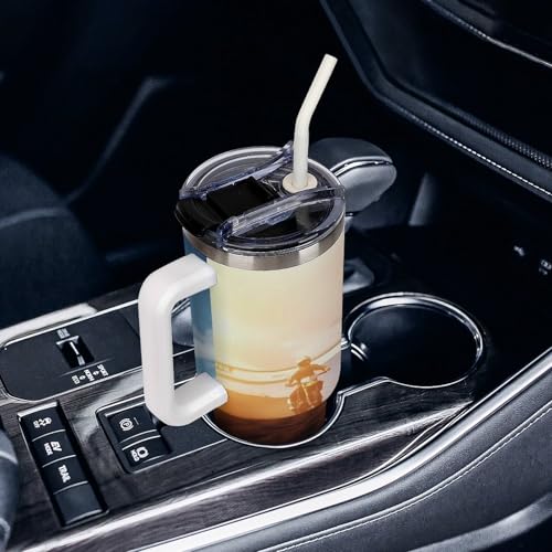 Motorcycle Motorsport Mountain Sunset 40 Oz Stainless Steel Cup Travel Tumbler with Handle and Straw Lightweight Coffee Mug for Home Office