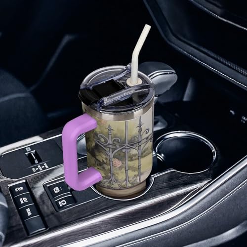 Basset Hound at The Gate 40 Oz Stainless Steel Cup Travel Tumbler with Handle and Straw Lightweight Coffee Mug for Home Office