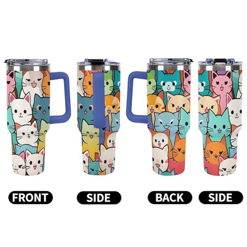 Cats Pattern 40 Oz Stainless Steel Cup Travel Tumbler with Handle and Straw Lightweight Coffee Mug for Home Office
