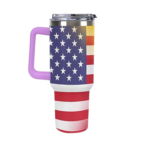 U.S. Venezuela Flag 40 Oz Stainless Steel Cup Travel Tumbler with Handle and Straw Lightweight Coffee Mug for Home Office