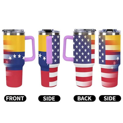 U.S. Venezuela Flag 40 Oz Stainless Steel Cup Travel Tumbler with Handle and Straw Lightweight Coffee Mug for Home Office
