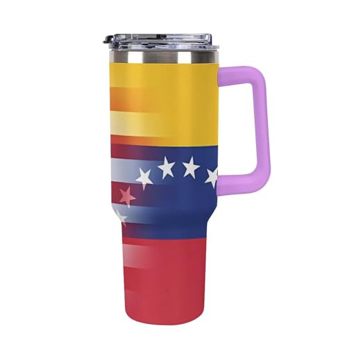 U.S. Venezuela Flag 40 Oz Stainless Steel Cup Travel Tumbler with Handle and Straw Lightweight Coffee Mug for Home Office