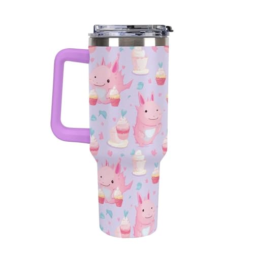 Axolotl Ice Cream 40 Oz Stainless Steel Cup Travel Tumbler with Handle and Straw Lightweight Coffee Mug for Home Office