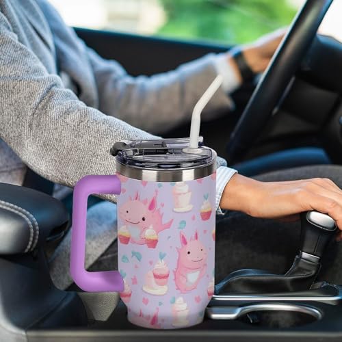 Axolotl Ice Cream 40 Oz Stainless Steel Cup Travel Tumbler with Handle and Straw Lightweight Coffee Mug for Home Office